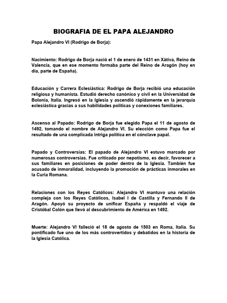 Biografia de El Papa Alejandro | PDF | Papa | Iglesia Católica