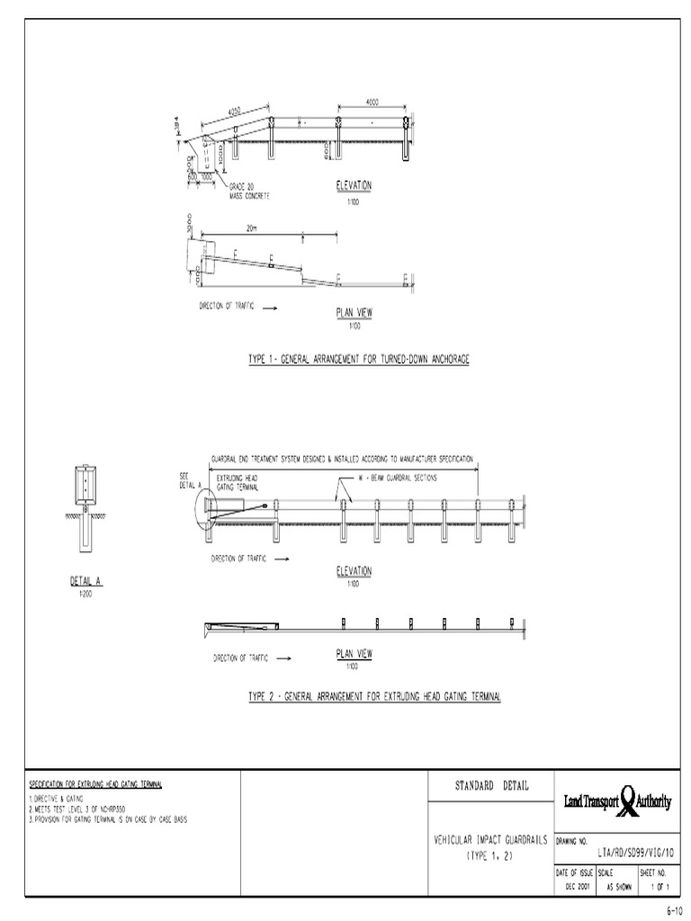 Lta Standard Detail - Vehicular Impact Guardrails Type 1 & 2 | PDF