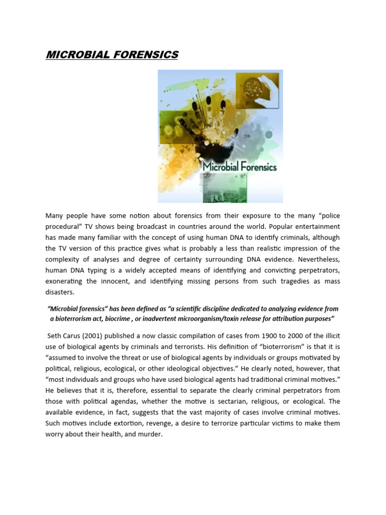 Microbial Forensics in Crime Solving | PDF | Microorganism | Forensic ...
