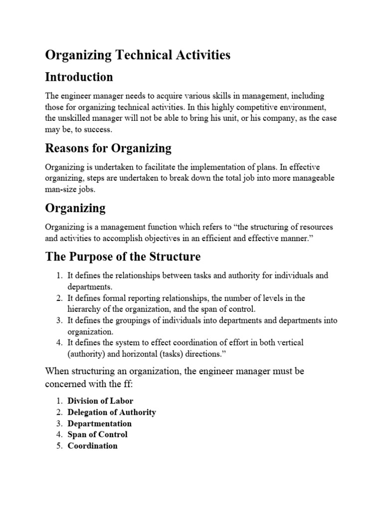 Organizing Technical Activities | PDF | Organizational Structure | Business Economics