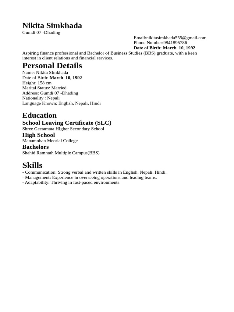 Aspiring Finance Professional Profile | PDF