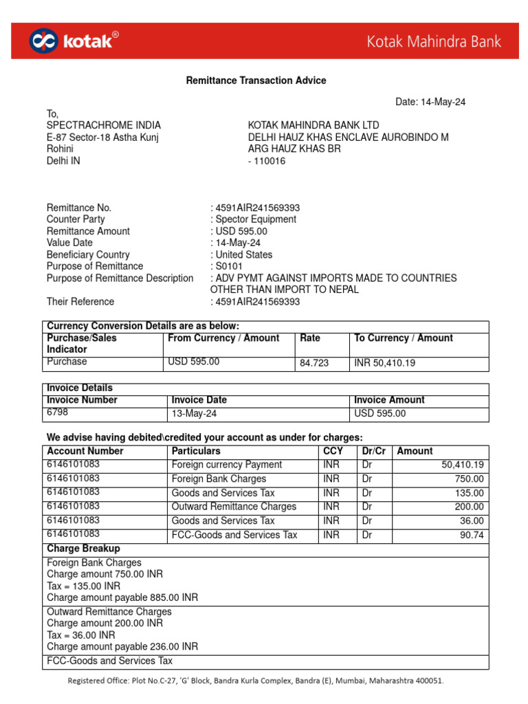 Debit Advice 4591AIR241569393-CRE001 | PDF | Debits And Credits | Invoice
