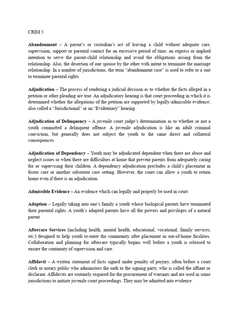 Crim 5 (Terminologies) Olarte - 023727 | PDF | Juvenile Delinquency | Juvenile Court