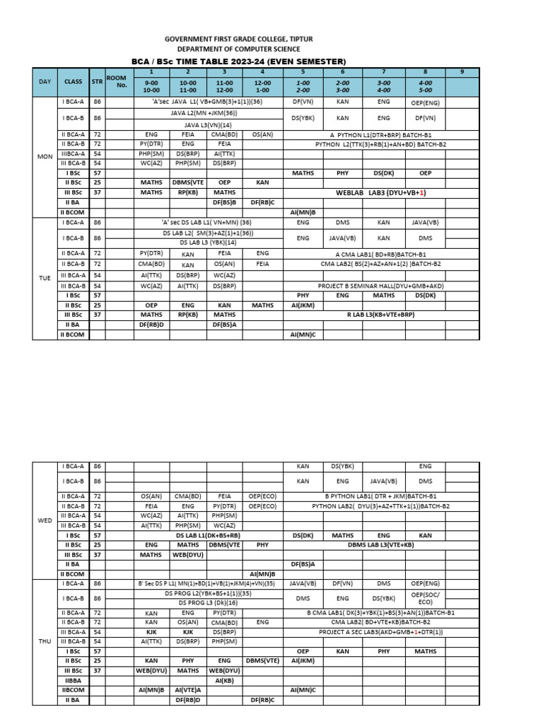 New 2023-24 Even Sem Time Table | PDF | Academic Degree