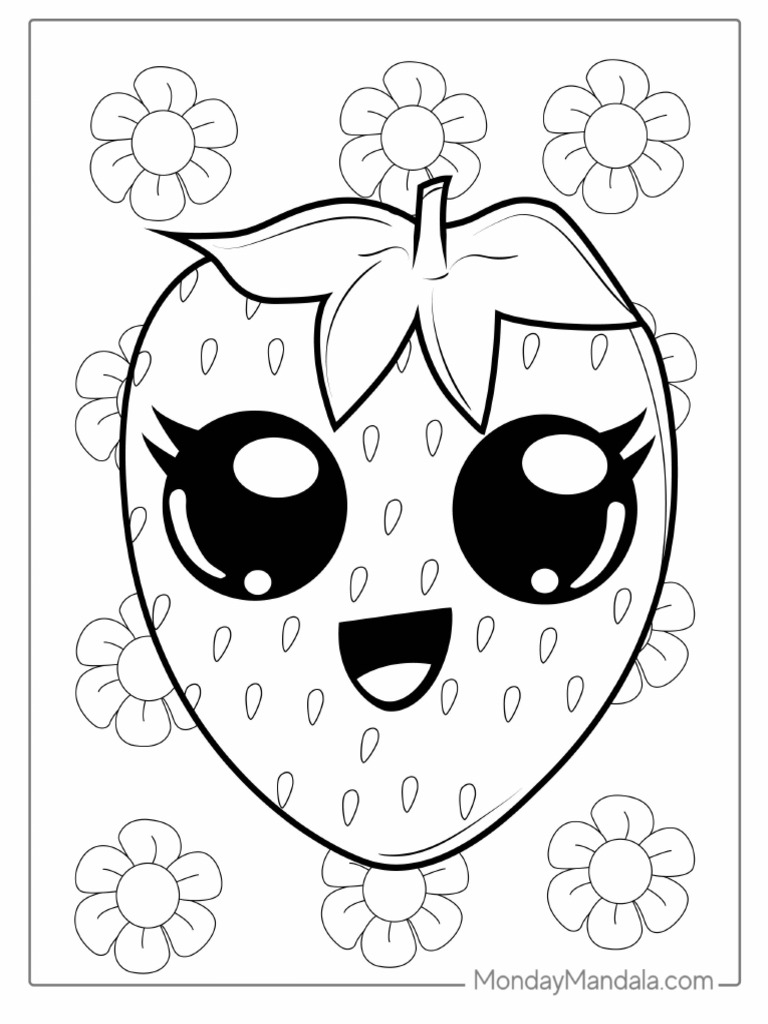 Cute Simple Strawberry Coloring Page For Kids | PDF