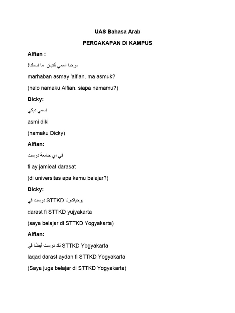 Uas Bahasa Arab Percakapan | PDF