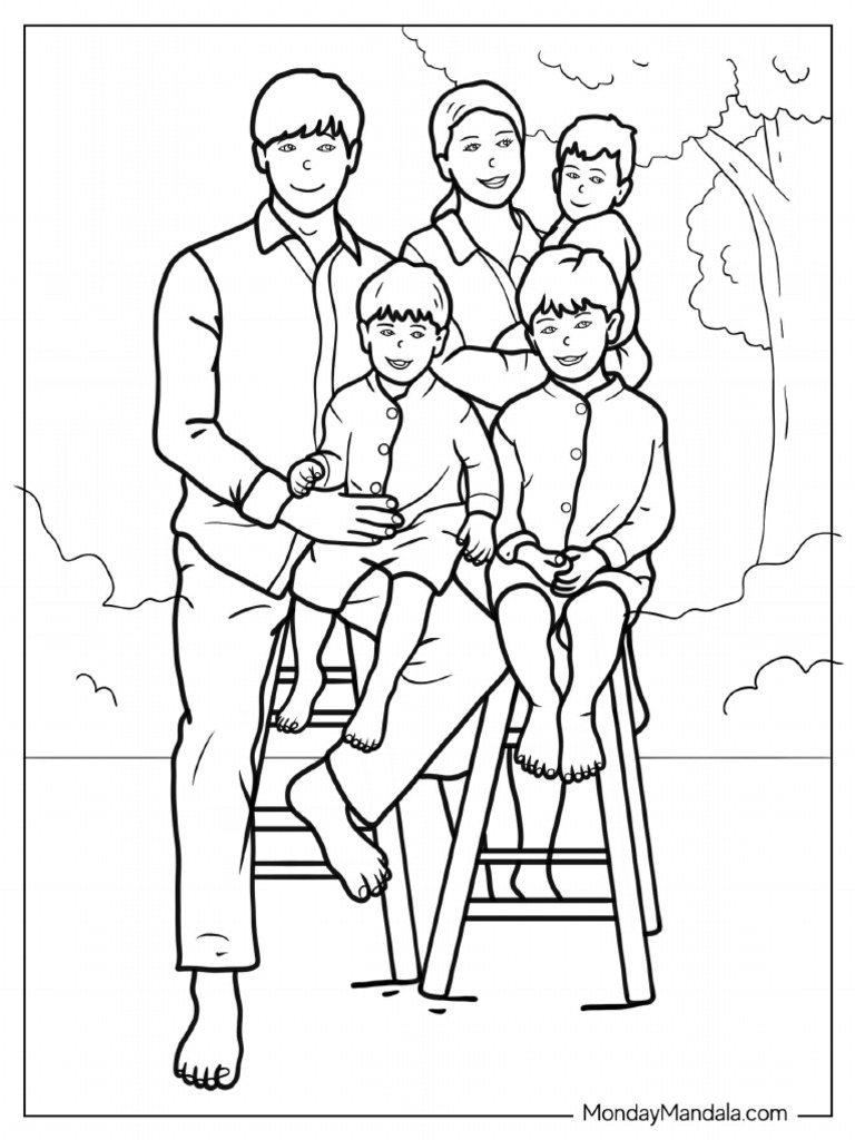Family Picture With Three Children To Color | PDF