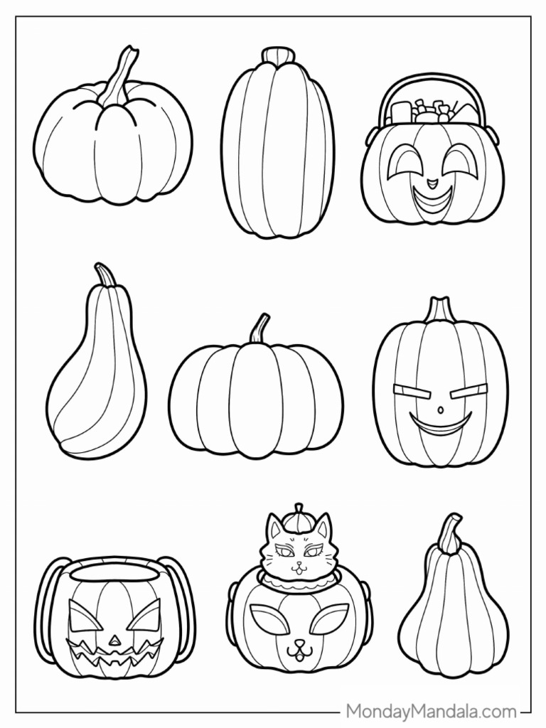 Halloween Pumpkin Cutouts To Color | PDF