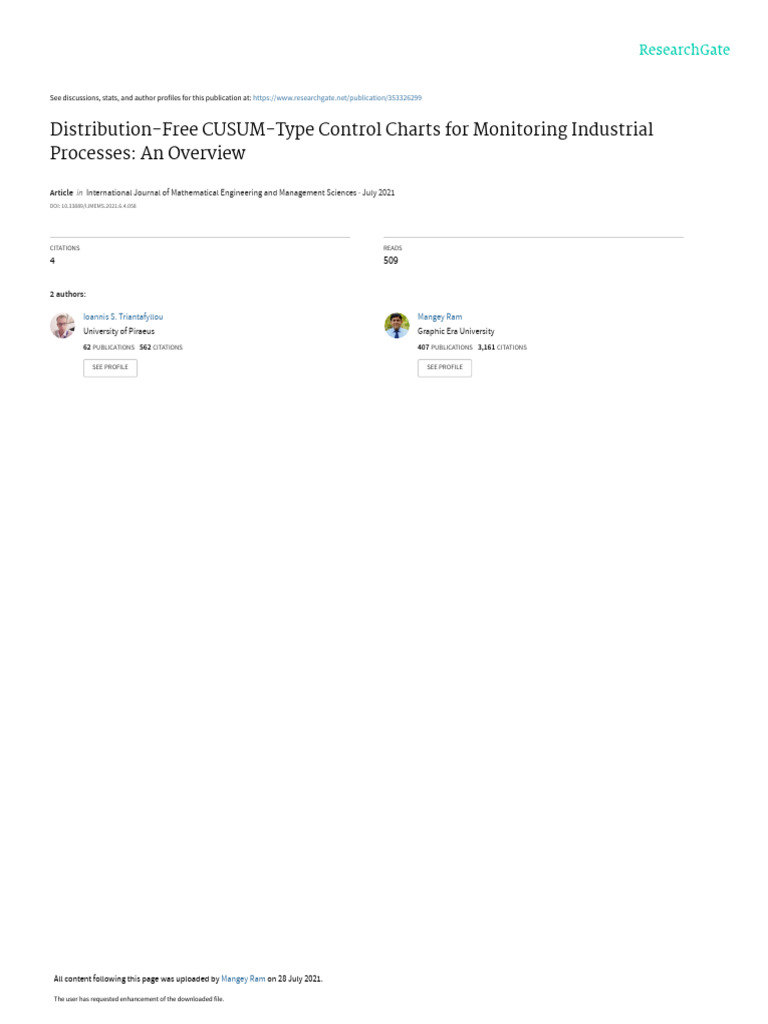 Distribution Free Cusum Type Control Charts For Mo Pdf Median Statistics