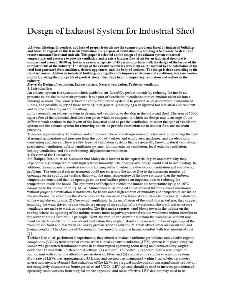 Design of Exhaust System For Industrial Shed | PDF | Ventilation ...