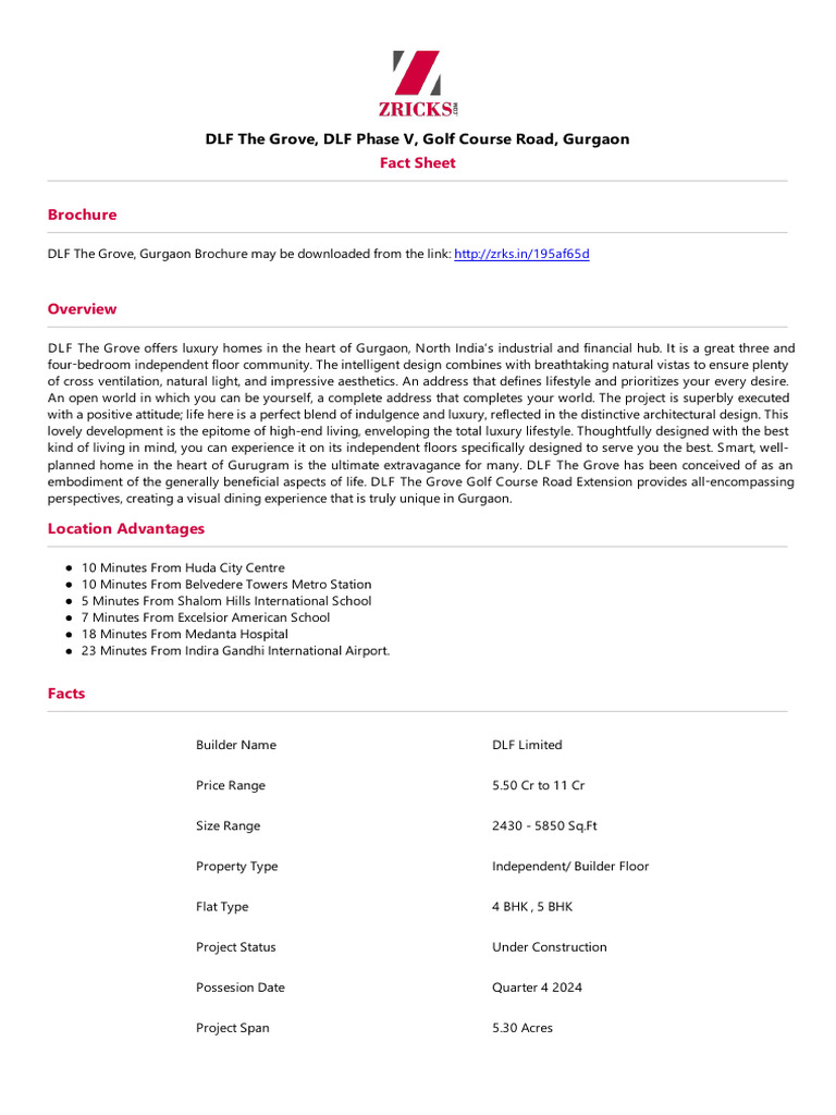 DLF The Grove FactSheet | PDF