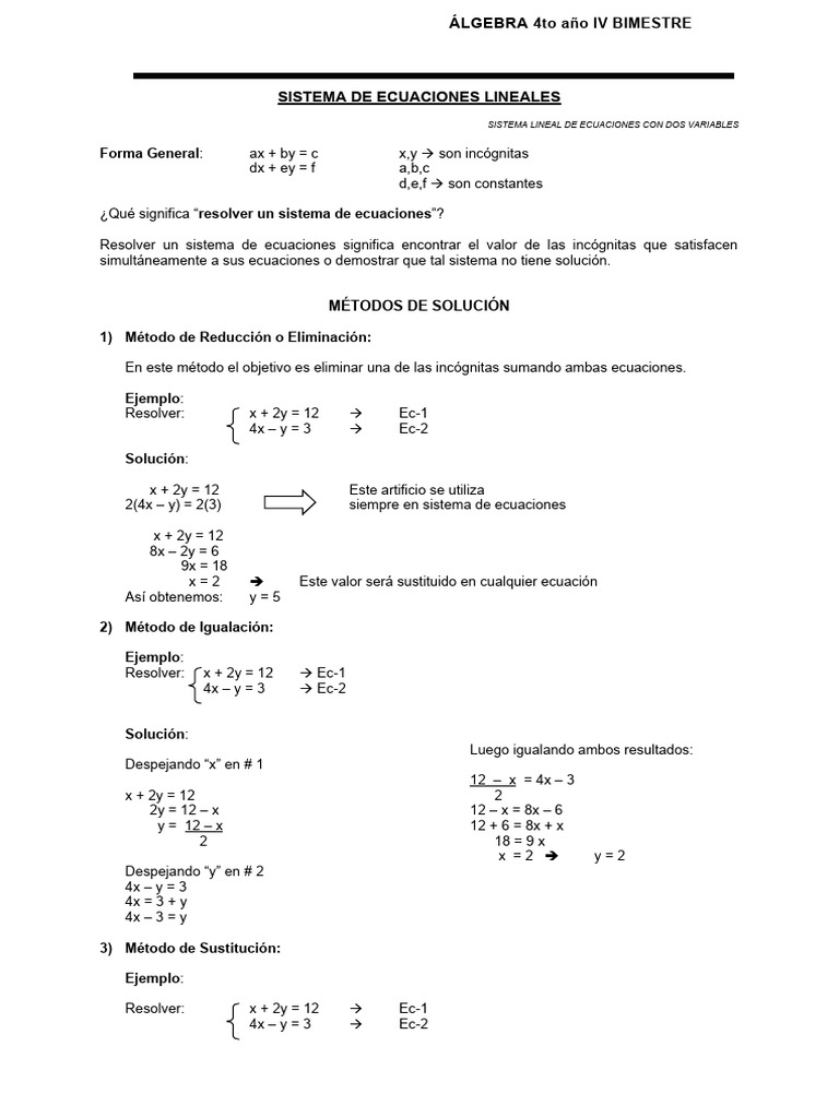 Sistemas e Inecuaciones Lineales | PDF | Sistema de ecuaciones lineales | Ecuaciones