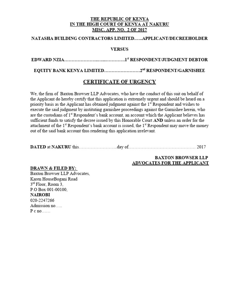 Application For Garnishee Order | PDF | Judiciaries | Common Law