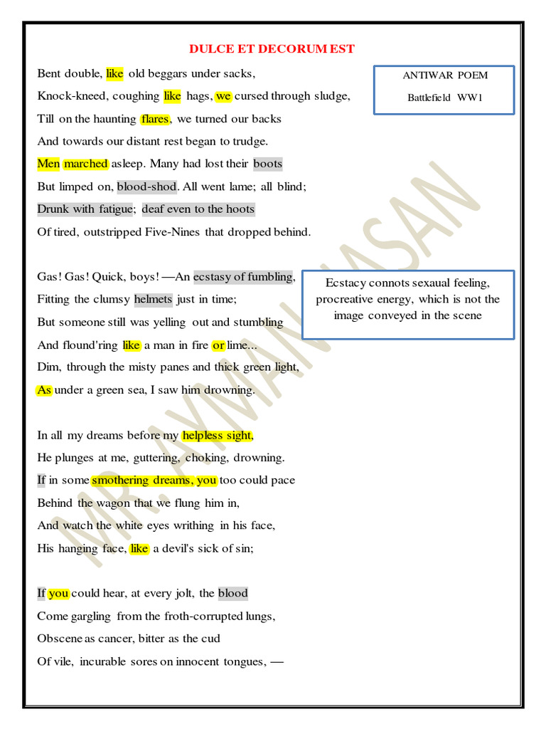 DULCE ET DECORUM EST | PDF | Poetry | Phonetics
