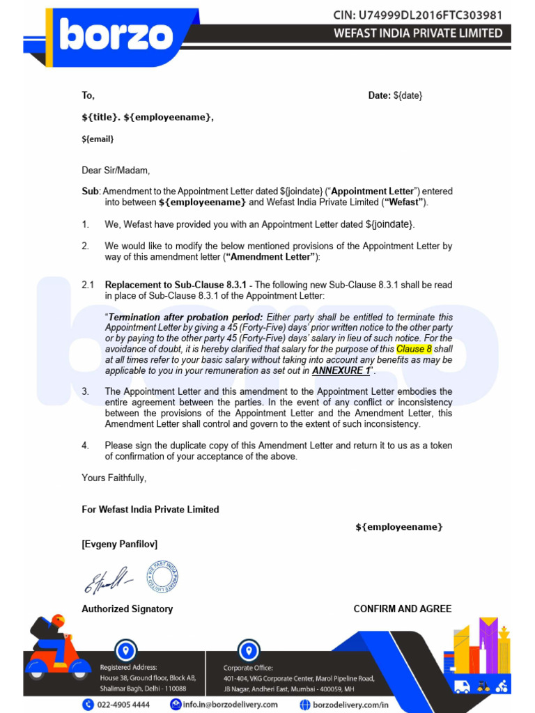 Appointment Letter Amendment Notice | PDF