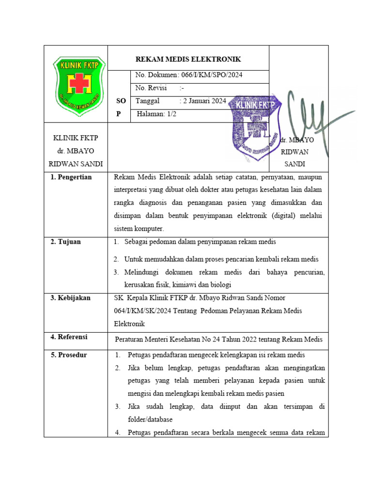 SPO Rekam Medis Elektronik | PDF