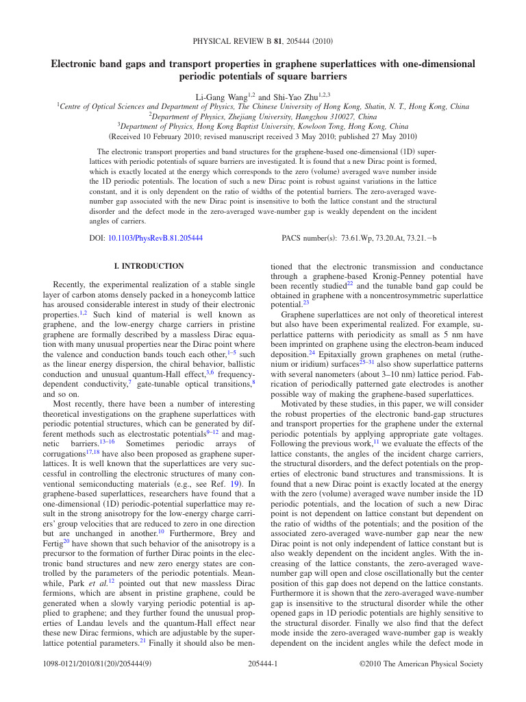 PhysRevB 81 205444 | PDF | Graphene | Electronic Band Structure