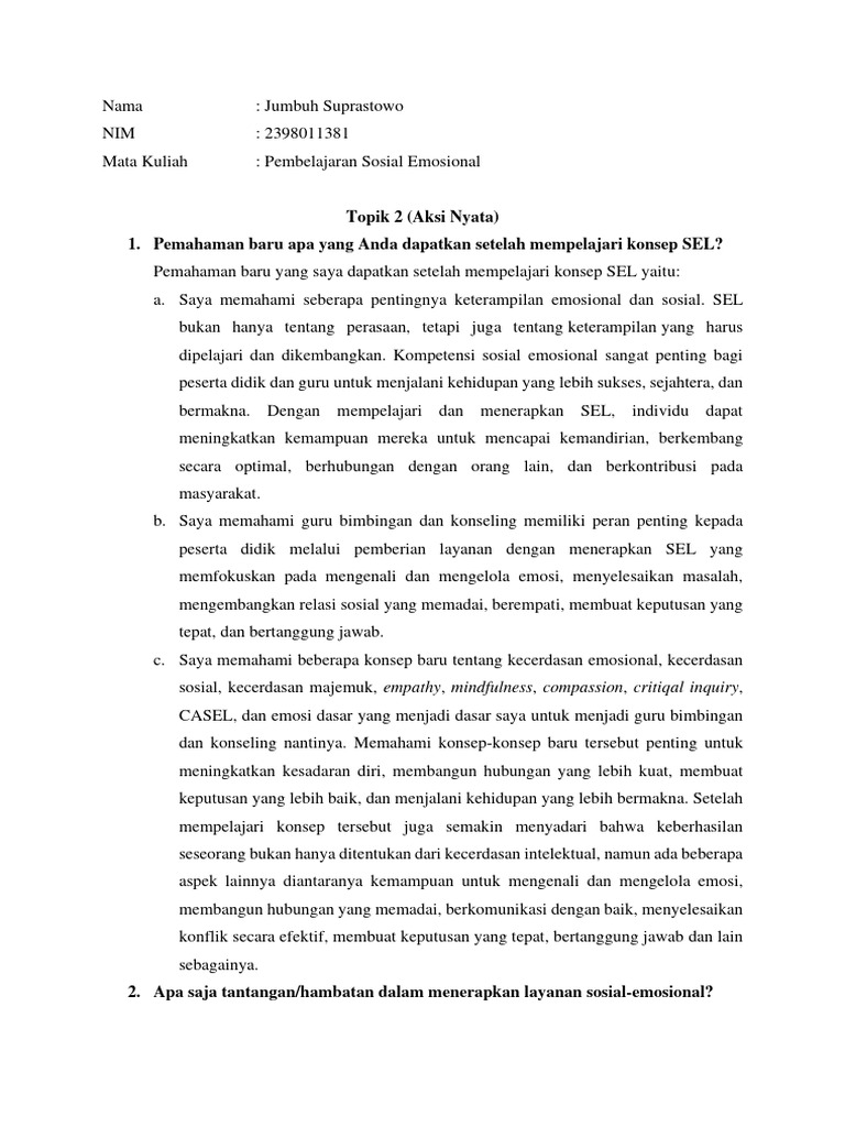 Topik 2 Pembelajaran Sosial Emosional (Aksi Nyata) | PDF
