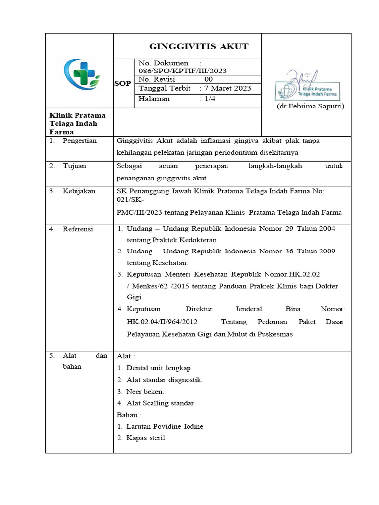 Sop Ginggivitis Akut | PDF