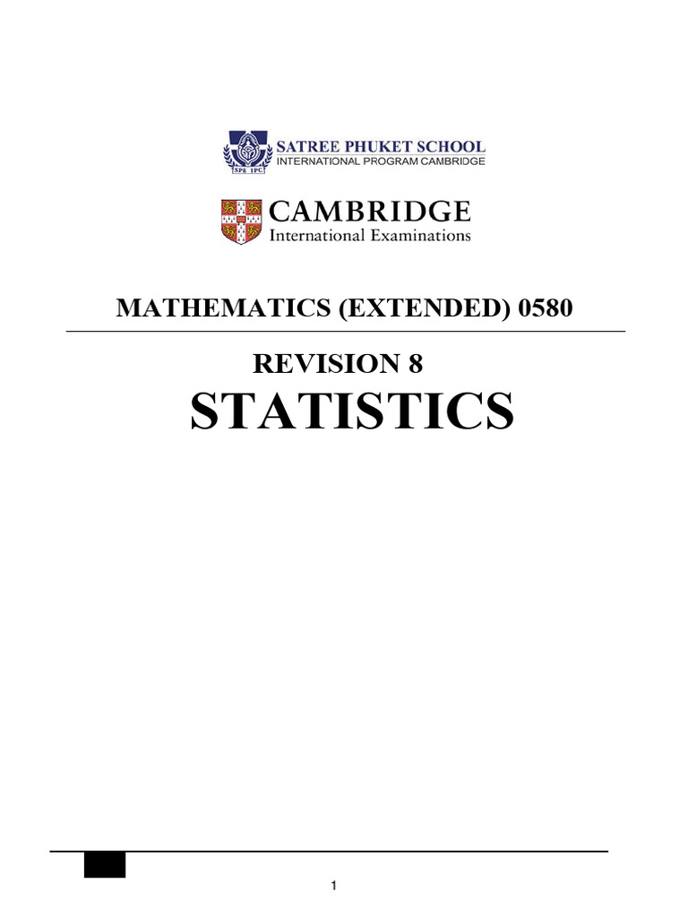 8 Revision Paper - Statistics CIE Math IGCSE Extended 0850 | PDF