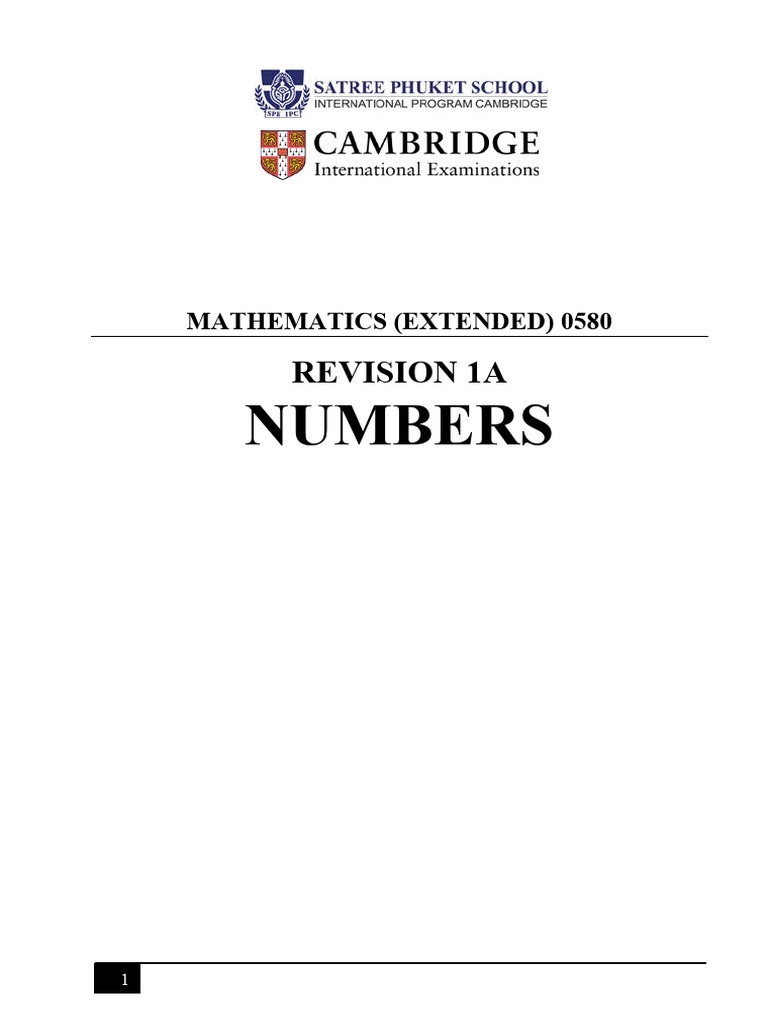 1 Revision Paper - Numbers CIE Math IGCSE Extended 0850 | PDF ...
