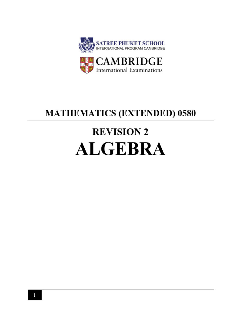 2 Revision Paper - Algebra CIE Math IGCSE Extended 0850 | PDF | Algebra | Mathematics