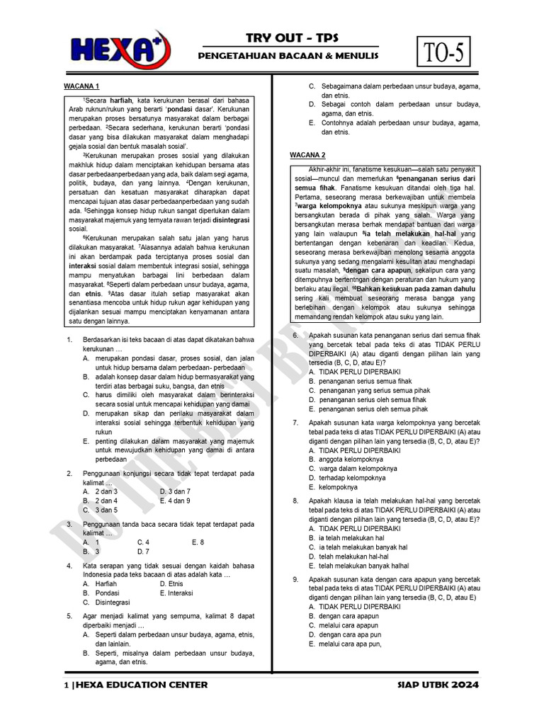 To - 5 (TPS - PBM) | PDF | Ilmu Sosial | Seni & Disiplin Bahasa