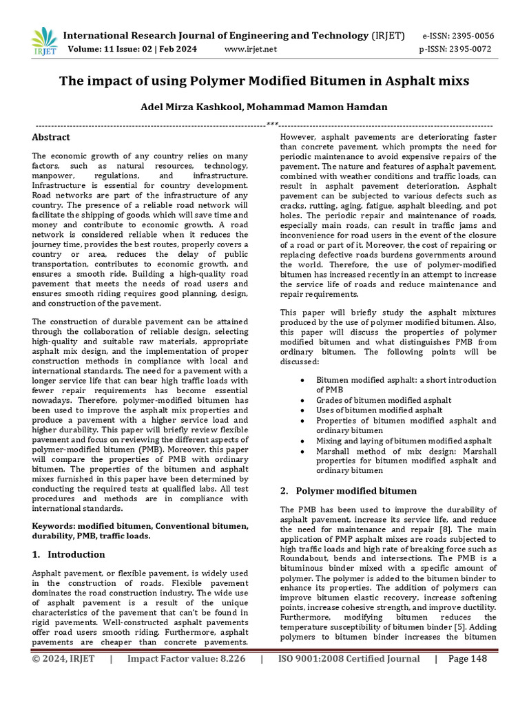 The Impact of Using Polymer Modified Bitumen in Asphalt Mixes | PDF ...