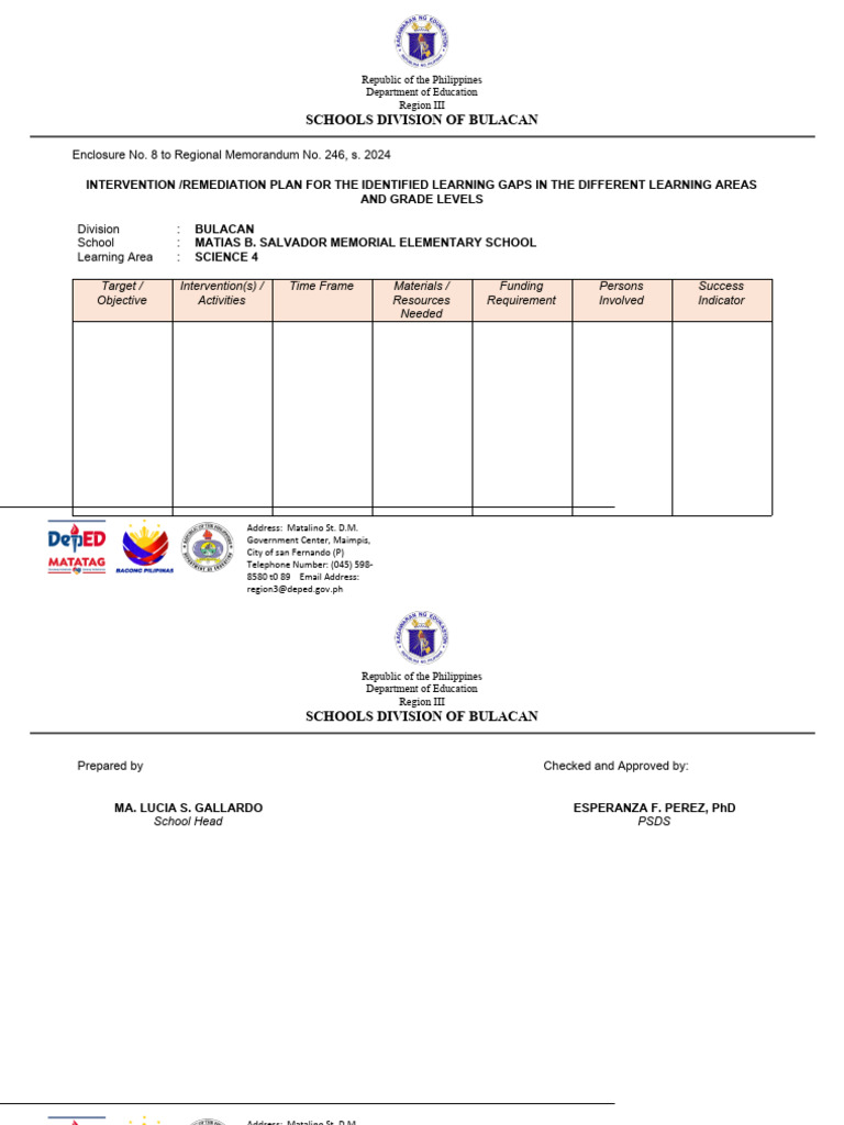 RAT Intervention Plan - Enclosure 8 | PDF