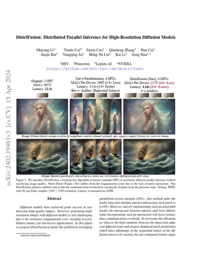 DistriFusion - Distributed Parallel Inference For High - Resolution Diffusion Models | Download ...