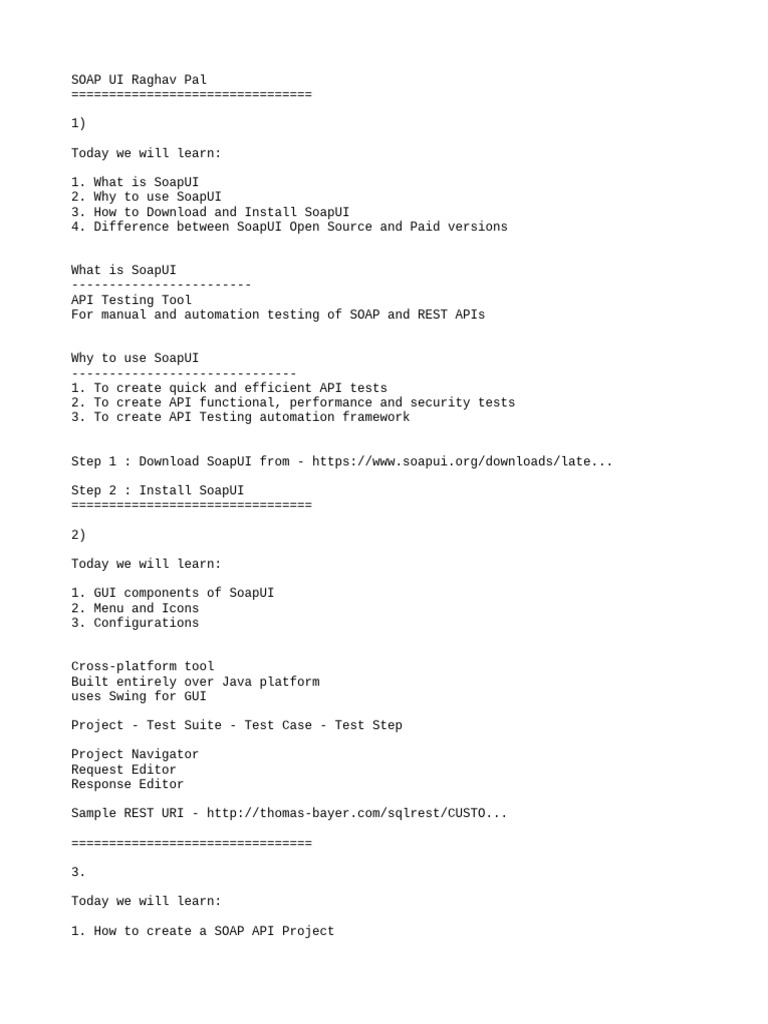 SOAP UI Raghav Pal Notes | PDF | Json | Software Engineering SOAP UI Raghav Pal Notes | PDF | Json | Software Engineering