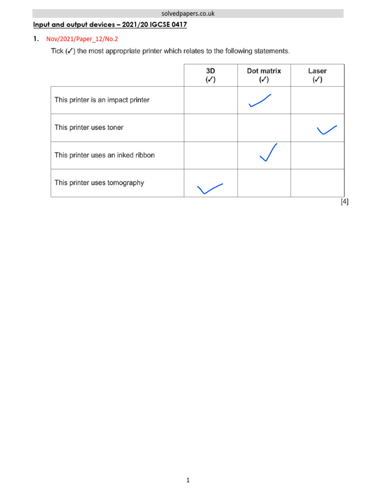 2021 - 20 Input and Output Devices IGCSE 0417 | PDF | Business