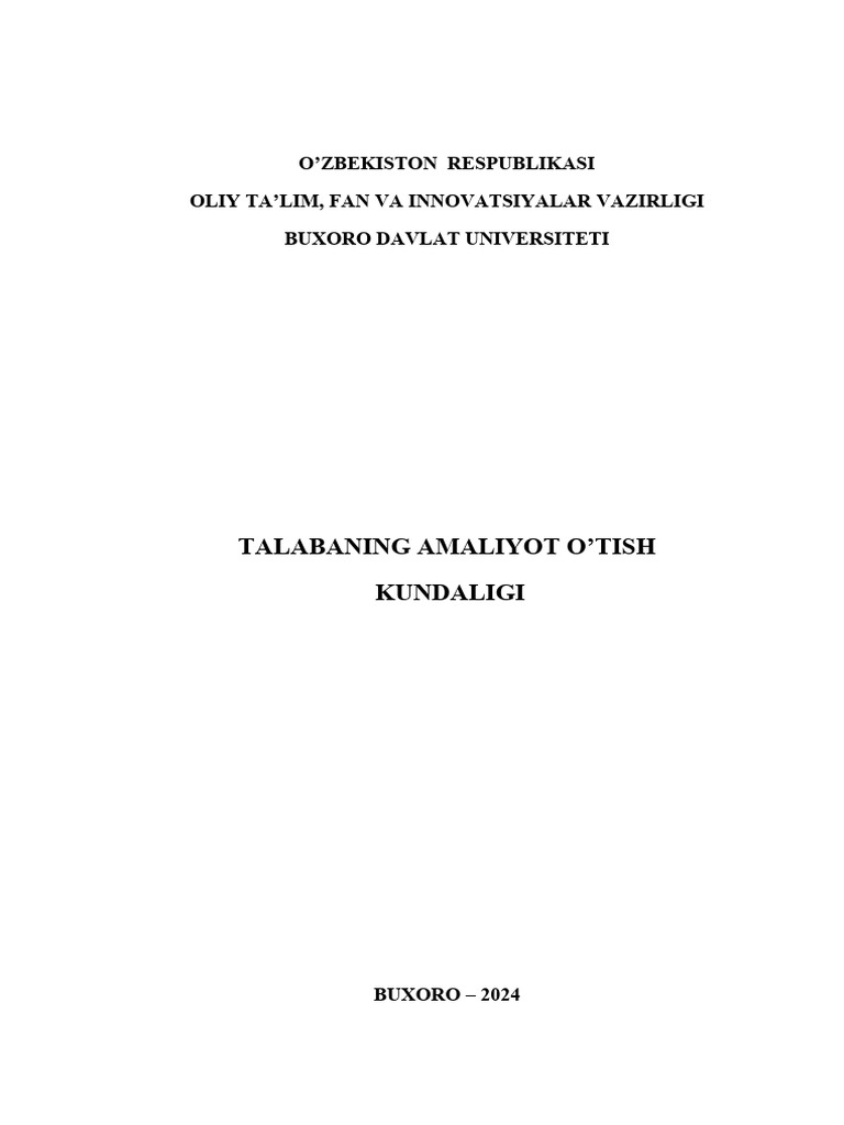 Amaliyot Kundaligi Sirtqi Uchun (2024) | PDF