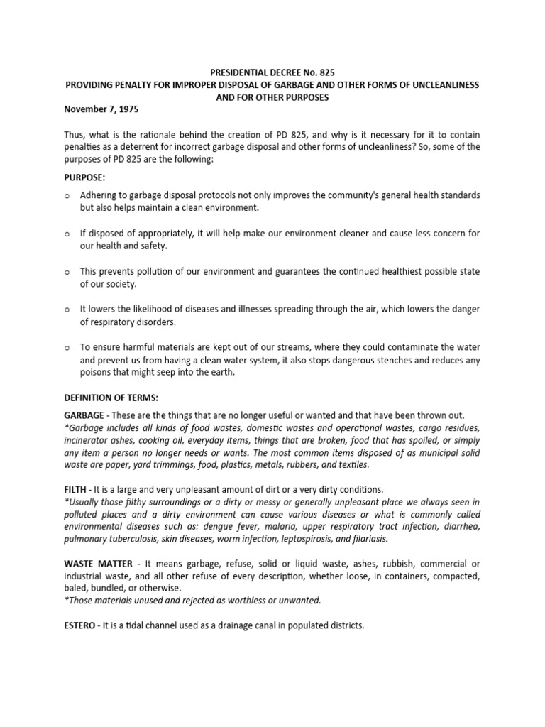 PD 825 | Download Free PDF | Municipal Solid Waste | Waste Management