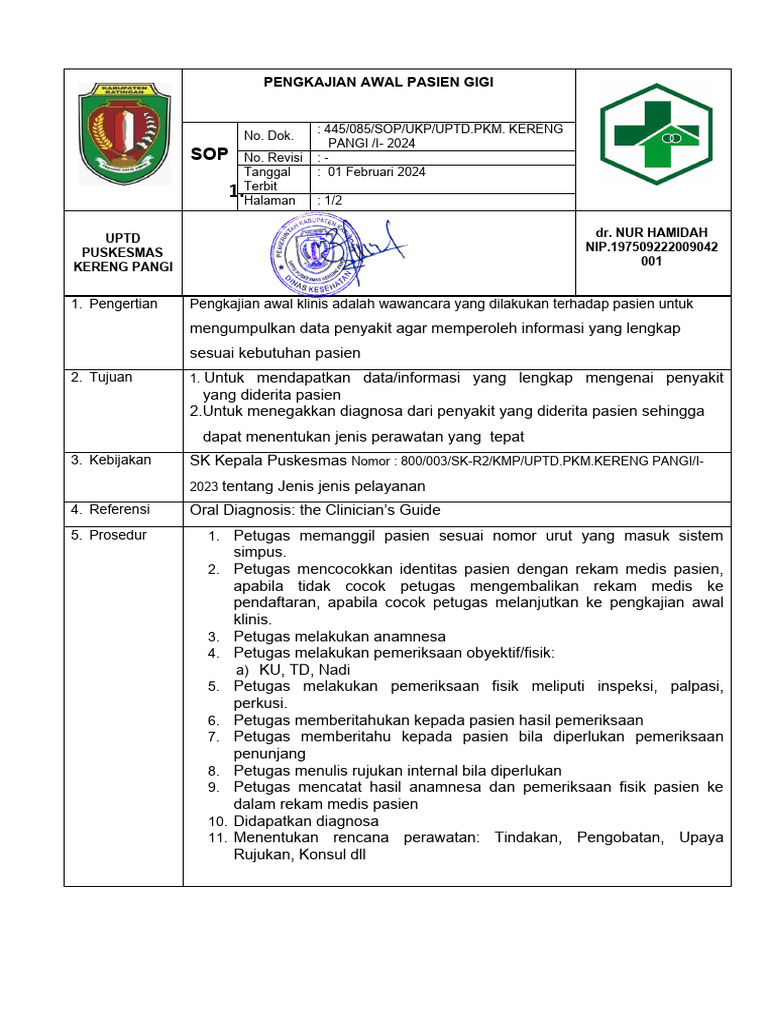 SOP Umum Pengkajian Awal-1 | PDF | Pengembangan Diri | Kesehatan Holistik