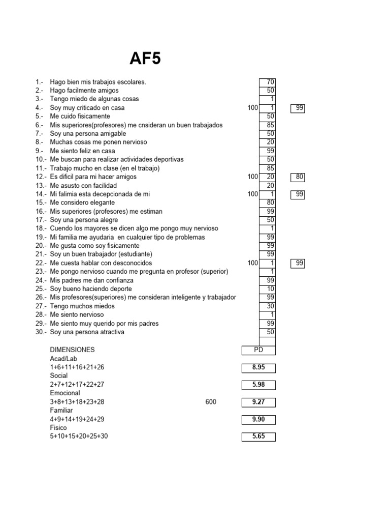 AF5 Adultos - formato para calificar | PDF | Las emociones | Comportamiento
