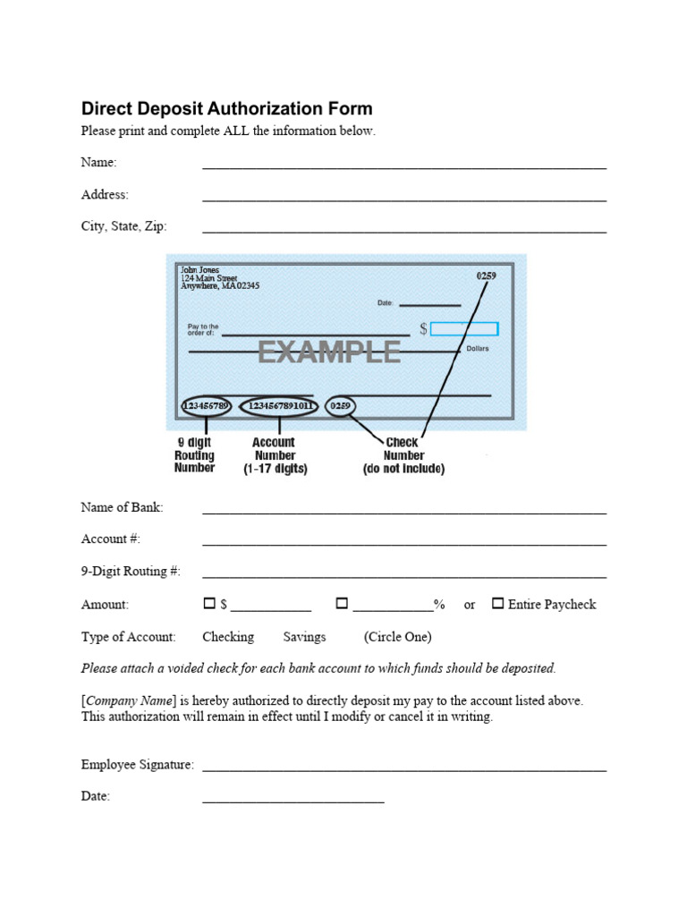 Direct Deposit Authorization Form | PDF