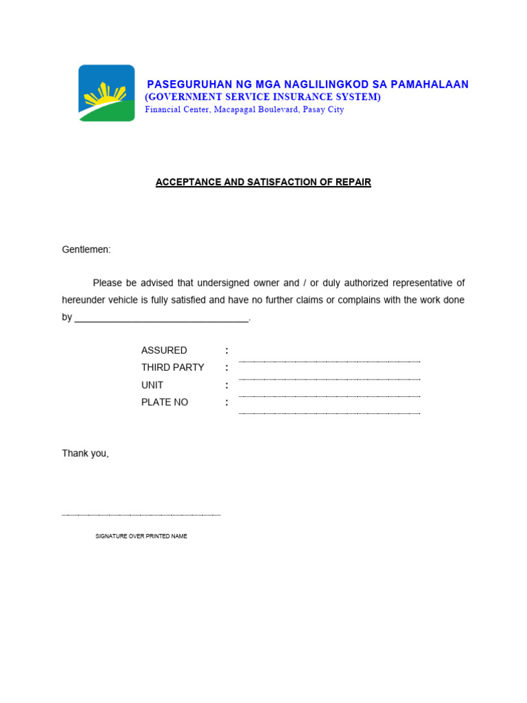 Acceptance and Satisfaction of Repair | PDF