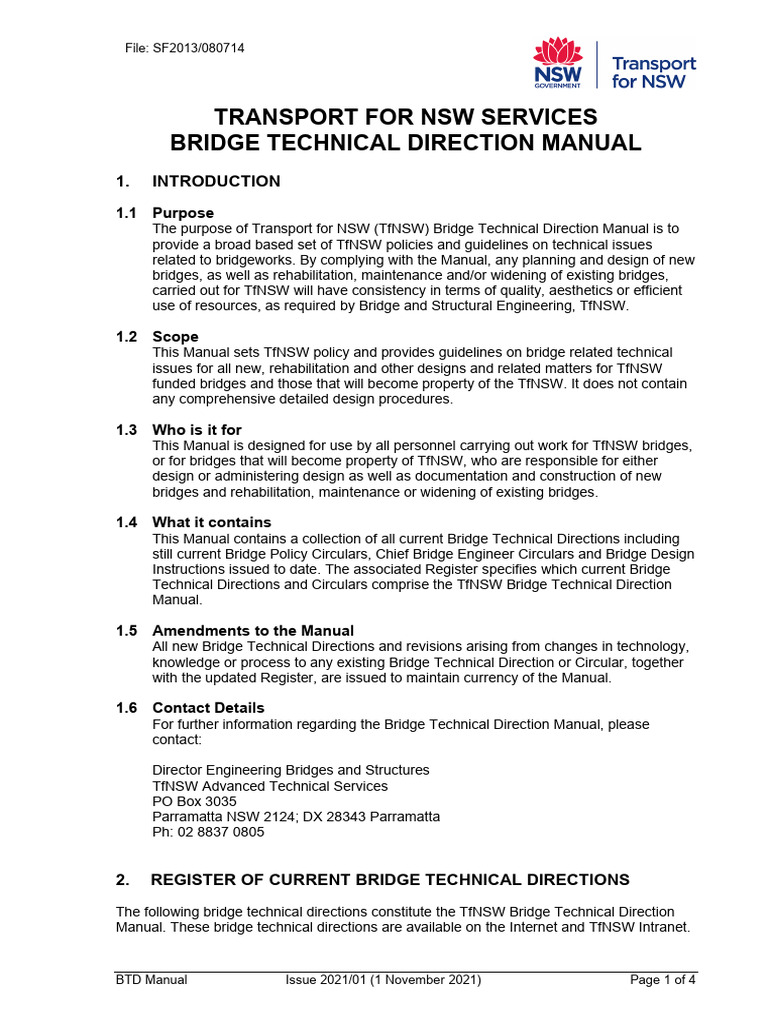 TS 01954 - 0.00 - TFNSW Services Bridge Technical Direction Manual | PDF | Bridge | Precast Concrete