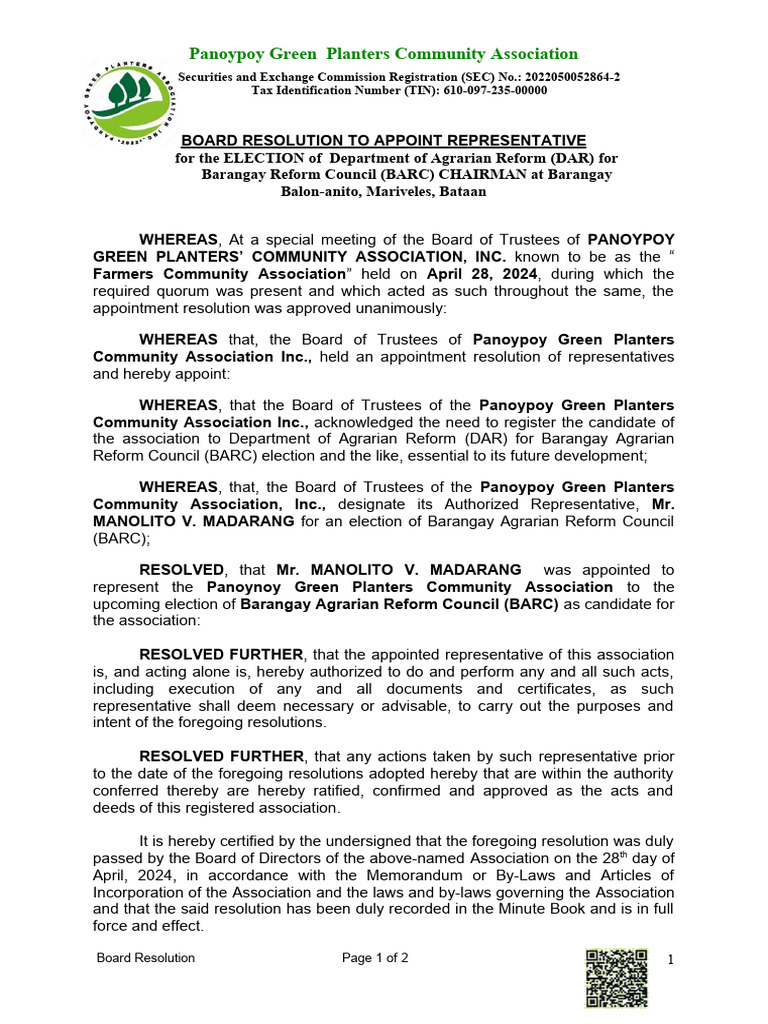 Board Resolution Appointing Officers D33 | Download Free PDF | Board Of ...