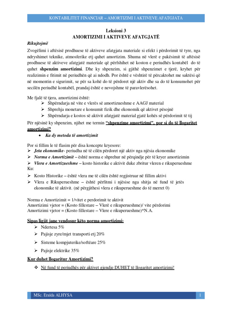 Leksioni 3 Amortizimi AAGJ | PDF
