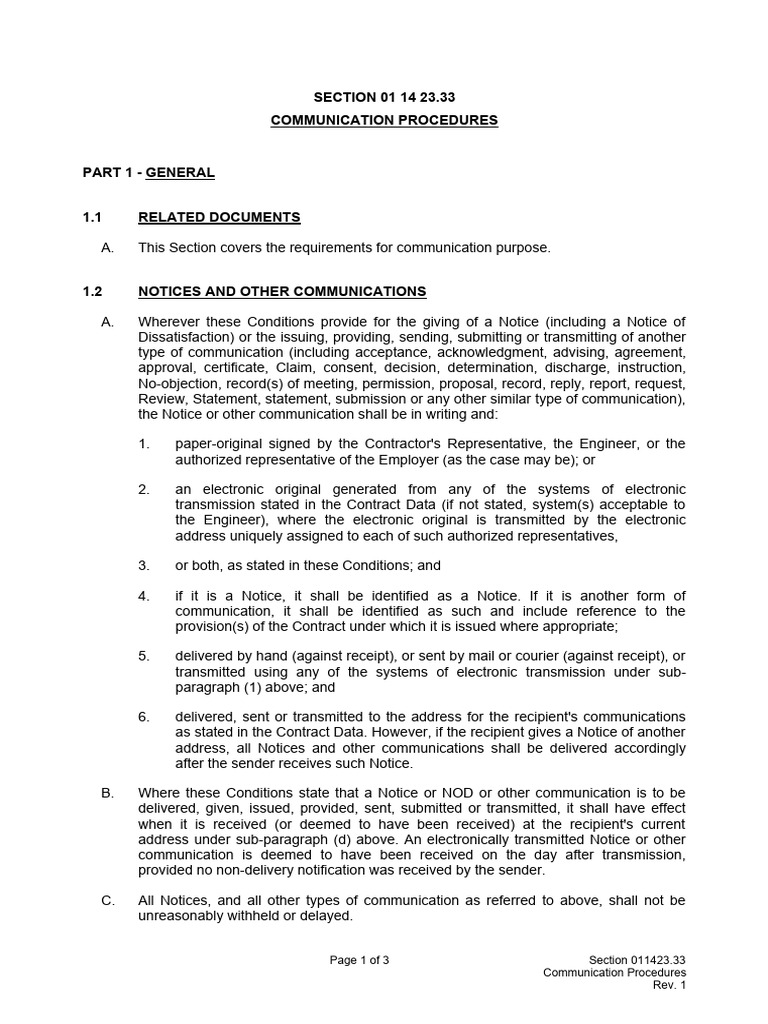 Section 011423.33 Communication Procedures Rev.01 | PDF | Communication