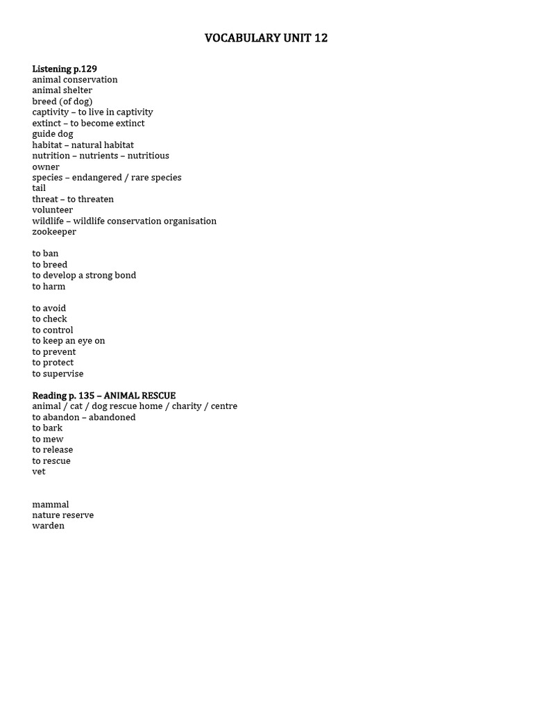 Vocabulary Unit 12 | PDF | Home & Garden