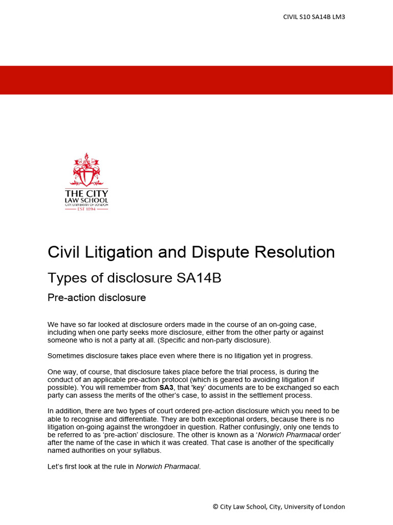 CIVIL S10 SA14B Pre Action Disclosure Transcript LM3 | PDF | Discovery ...
