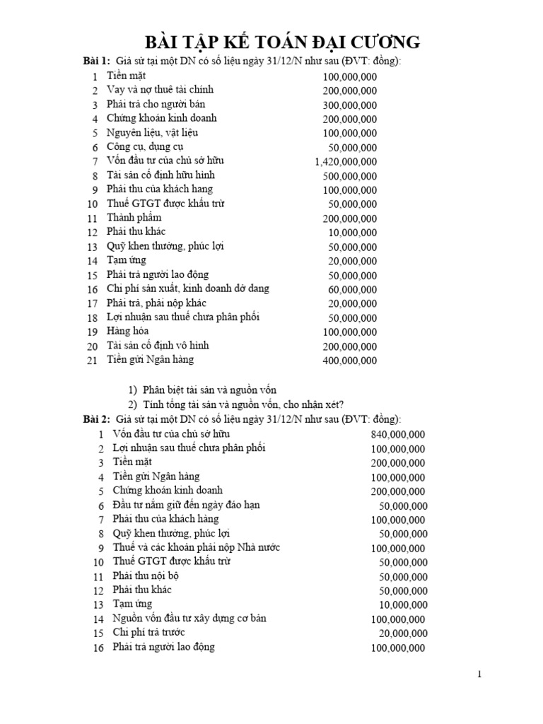 Bai Tap Nguyên Lý Ke Toan Dai Cuong DHKT 2019 | PDF