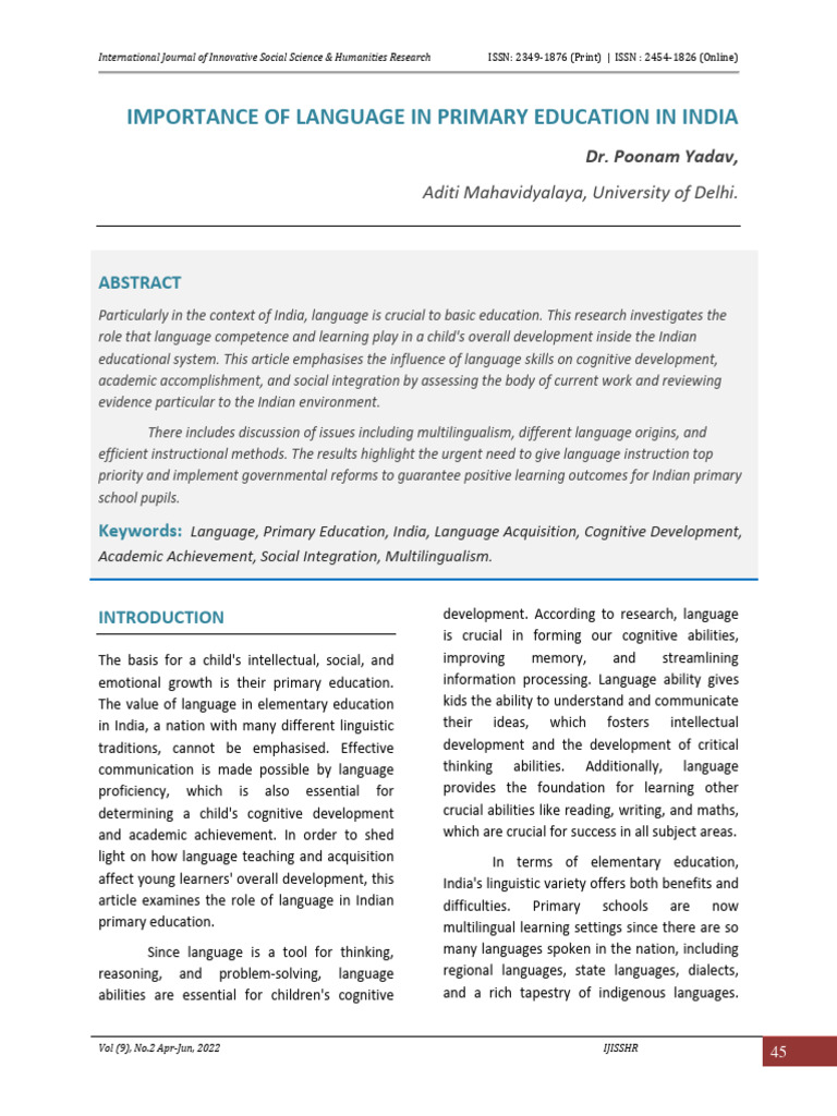 Language's Role in India's Primary Education | PDF | Multilingualism ...