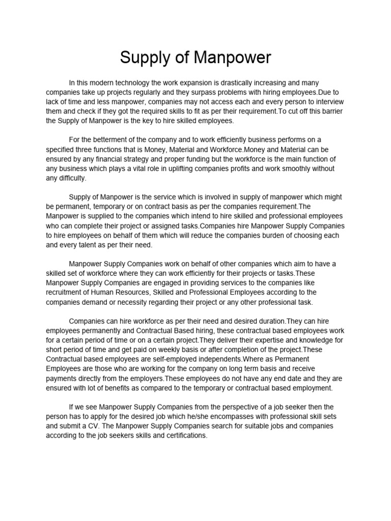 Supply of Manpower 2 | PDF | Human Resources | Employment