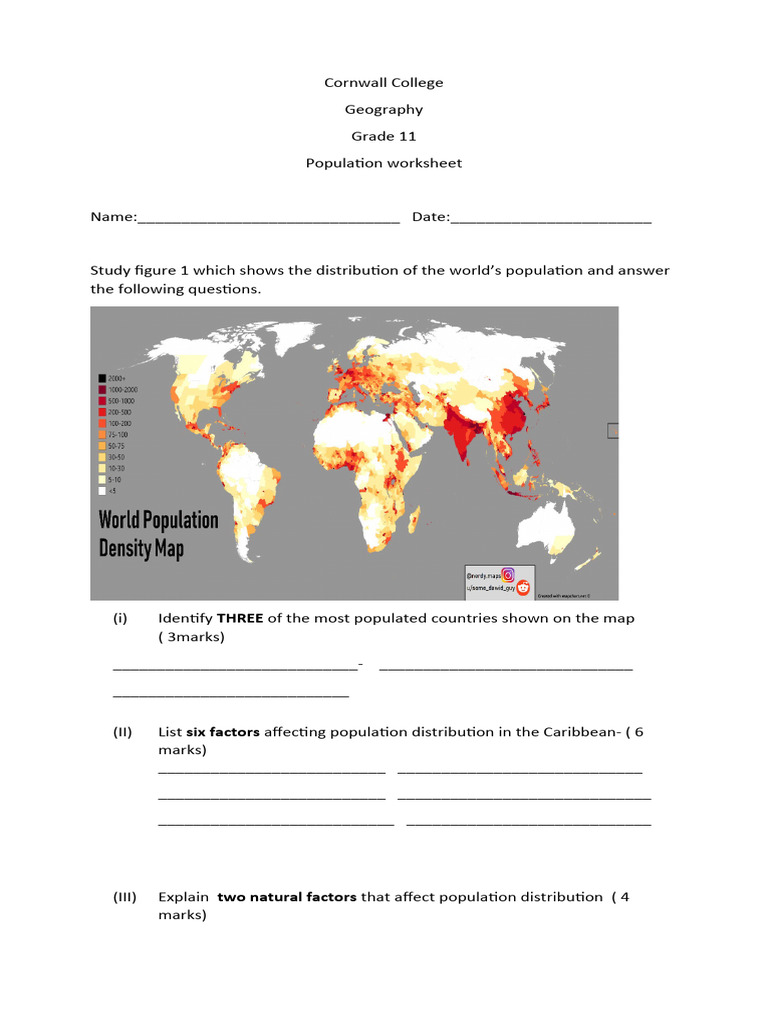 Grade 11 POPULATION Worksheet-1 | PDF | Environmental Social Science
