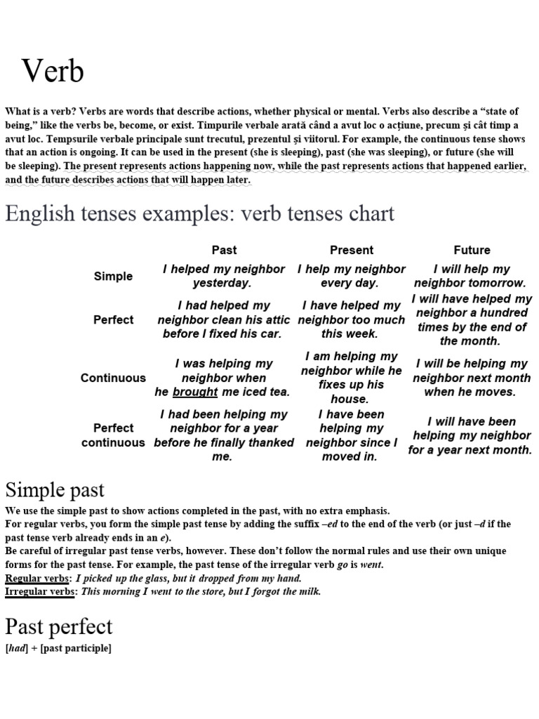 VERB (Engleza) | PDF | Verb | Grammatical Tense