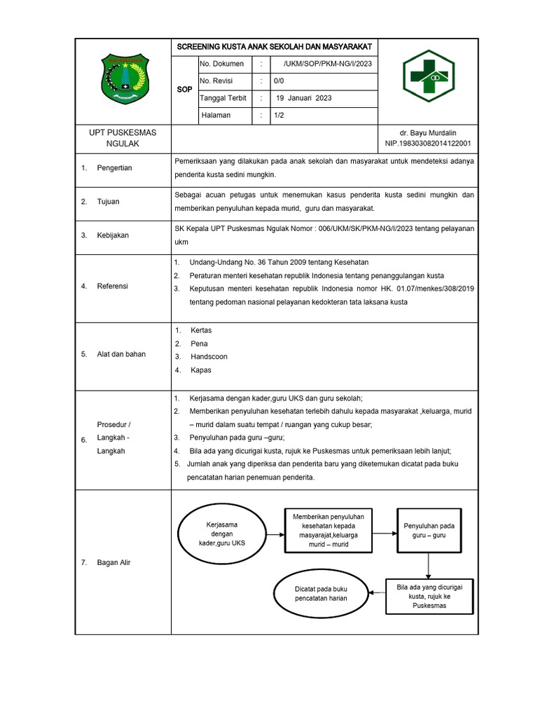 SOP SCREENING KUSTA ANAK SEKOLAH (1) Fixs 2023 | PDF | Sains & Matematika